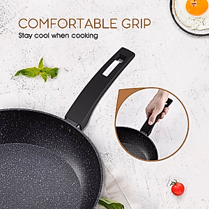KOCH SYSTEME CS CSK 11+12in Nonstick Frying Pan Sets With Glass Lids-Cookware Sets With Stone-Derived Ultra Nonstick Coating,100% PFOA&APEO Free,Induction Available Frying Skillets,Wok Pans,4PC,Black