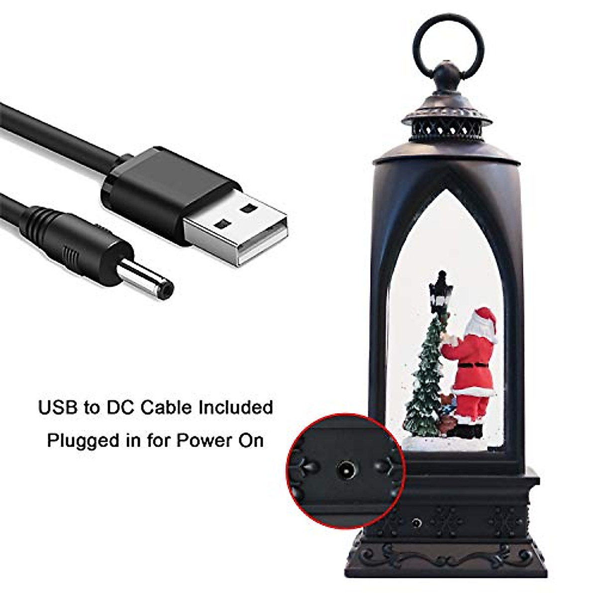 Eldnacele 12” Christmas Snow Globe Lantern Snowman with Music & Timer, USB Lined/Battery Operated Lighted Water Glittering Lantern for Christmas Festival Decoration Gifts – Santa