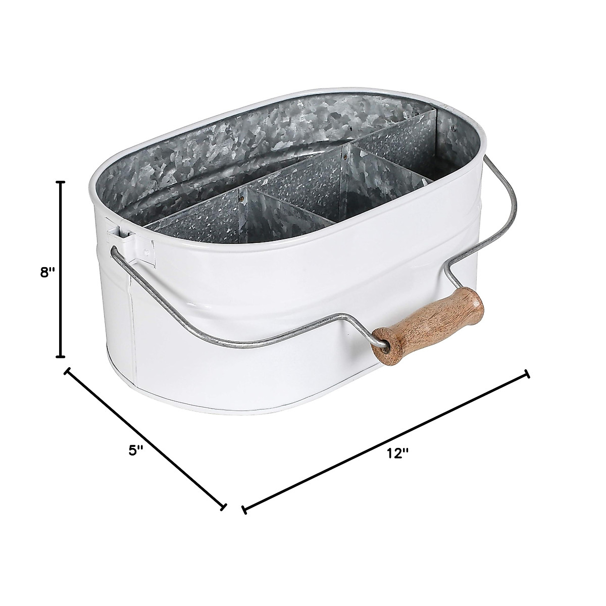 Flatware caddy, Utensil crock, Silverware caddy, Farmhouse utensil caddy for Kitchen Counter - Comfortable Wooden Handle Indoor/Outdoor Storage For Flatware, Condiments, Party Cutlery - White