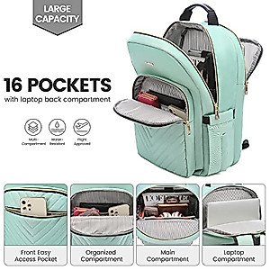 LOVEVOOK Laptop Backpack for Women 15.6 inch,Cute Womens Travel Backpack Purse,Professional Laptop Computer Bag,Waterproof Work Business College Teacher Bags Carry on Backpack with USB Port,Mint Green