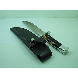 Buck 124 Leather Knife Sheath Vertical, Right hand carry BLACK. Handtooled in Round Basket Weave pattern. Sheath only.