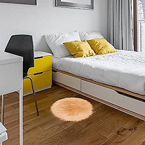 Molain Area Rug Decor Fluffy Soft Small Cushion Backing Carpet Fuzzy Faux Fur Pad Aesthetic Nail Art Table Locker Desk Mat Floor Modern Bedroom Apartment Living Room Girls Accessories (Round Khaki)