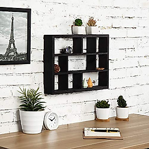 MyGift 15-Inch Wall-Mounted (Vertical or Horizontal) 9-Slot Rustic Wood Floating Shelves/Freestanding Shadow Box, Black