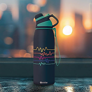 Ottle Reef Roamer Stainless Steel Water Bottle - 34 oz Insulated Flask with Leak Proof Lid, BPA free & Carry Handle - Hot & Cold Gym Water Bottle for Travel, Camping & Sports - Electro Beats