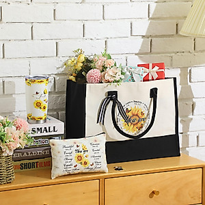 Aliceset 4 Pcs Christian Gifts for Women Include Inspiration Religious Tote Bag 20 oz Stainless Steel Tumbler Bible Verse Keychain Catholic Makeup Bag Birthday Gifts for Women Mom Friend (Sunflower)