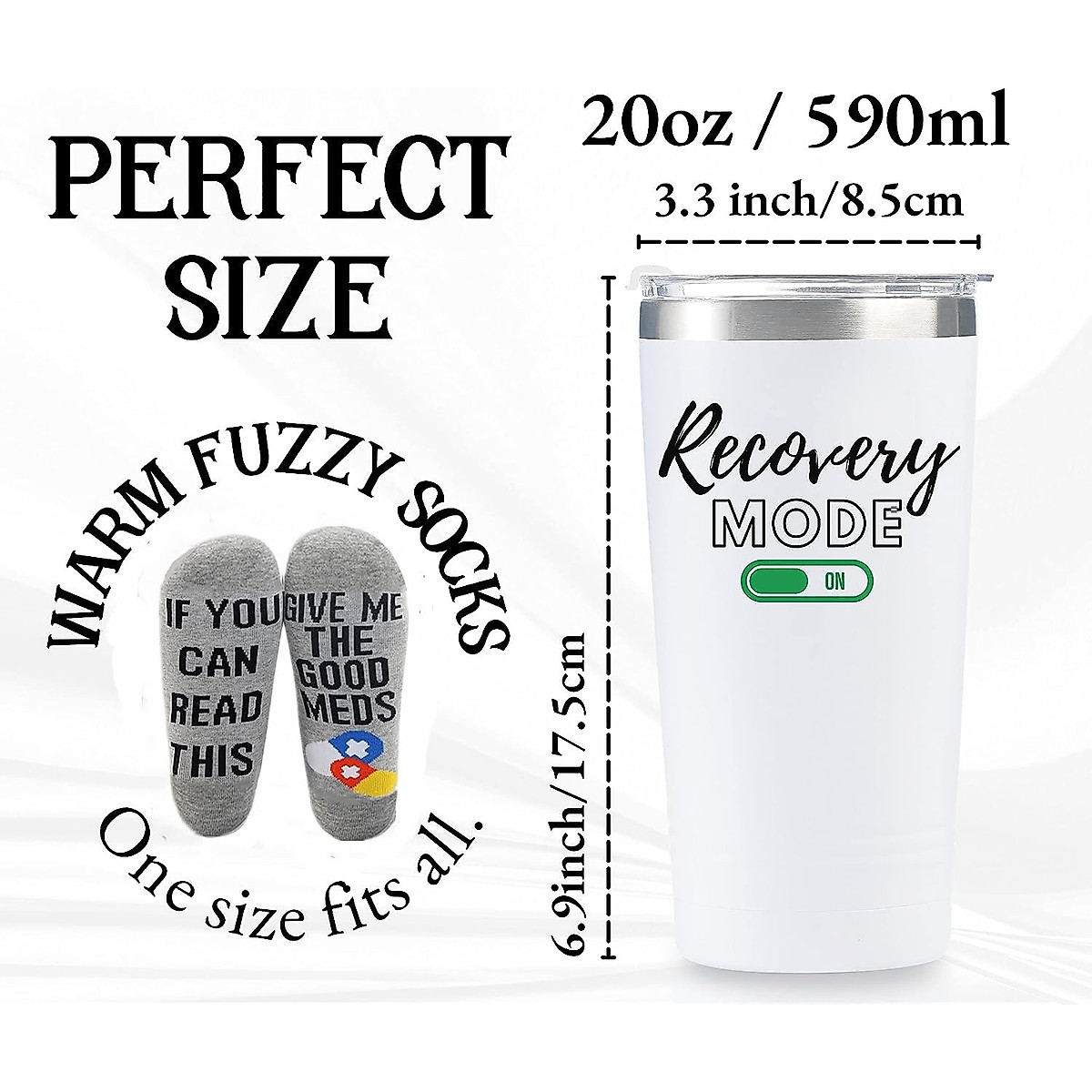 Funny Get Well Soon Gifts for Women, Men, 20oz Hospital Mug, Recovery Mode On, Surgery Recovery Gifts for Chemo Patients, Comes With Funny Recovery Socks For Women and Men, Thinking of You Gift.