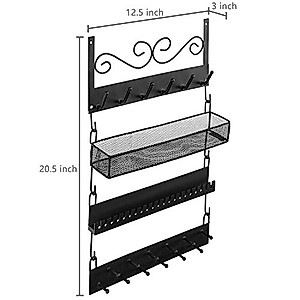 MyGift 4-Tier Wall Mounted Black Metal Hanging Jewelry Organizer with 18 Hooks, Earring Holder and Necklace, Bracelet Display Rack