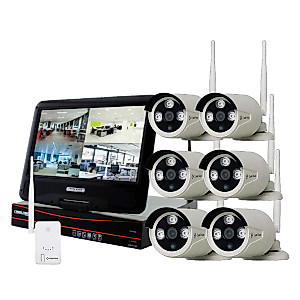 (2022 Upgraded Ver.) [8CH] Crystal Vision CVT9608E-3010W All-in-One True HD Wireless Surveillance System NVR CCTV w/ 2TB HDD, Built-in Monitor & Router, Camera Auto Pair