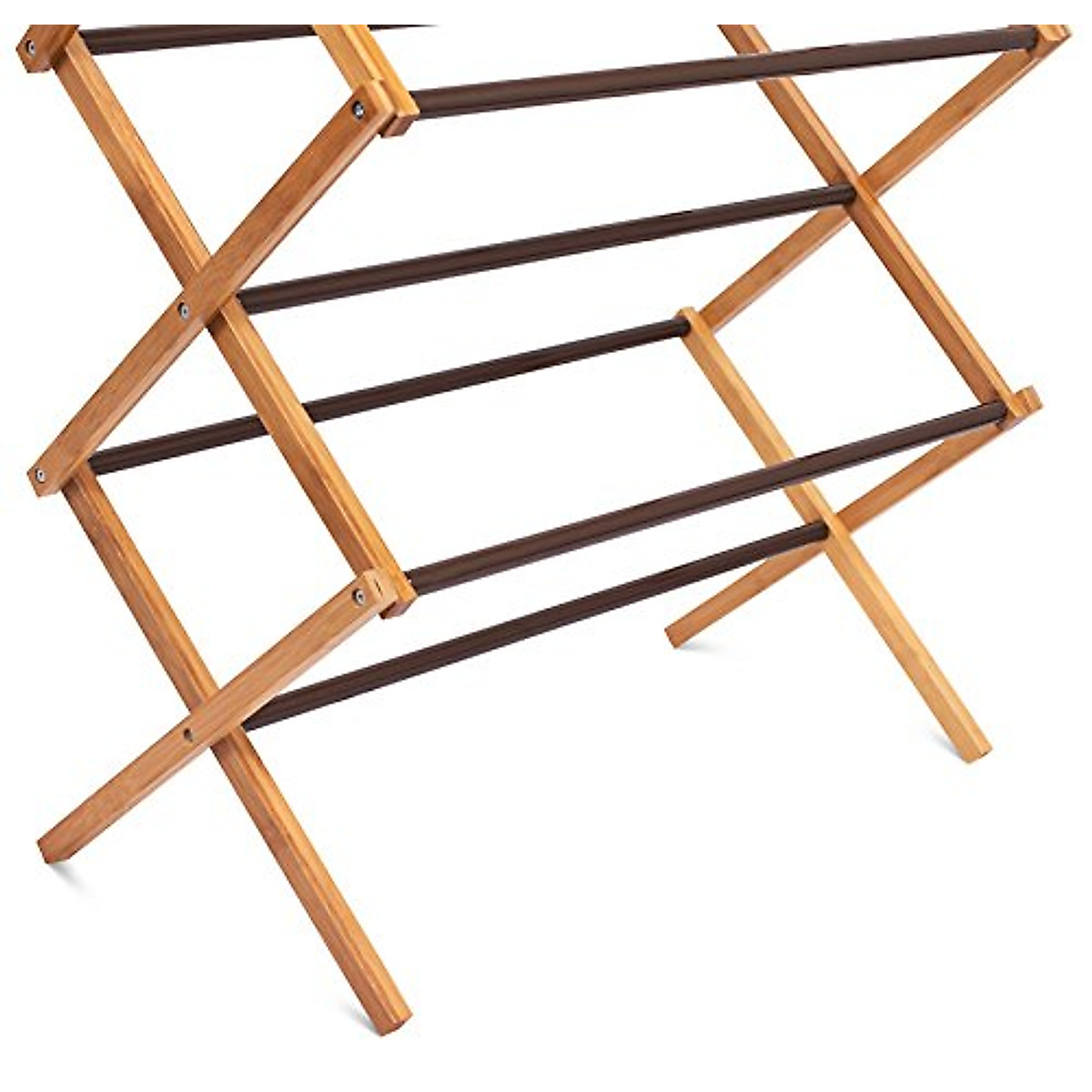 BIRDROCK HOME Folding Steel Clothes Drying Rack - 3 Tier - Water-Resistant Bamboo Wood - Fully Assembled Collapsible Dry Rack - Walnut (Brown)