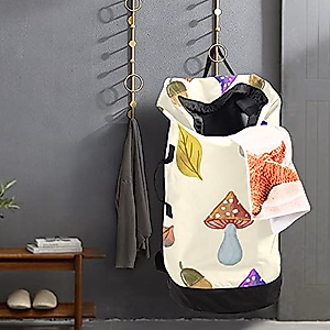 Thanksgiving Leaf Mushroom Laundry Bag Heavy Duty Laundry Backpack with Shoulder Straps Handles Travel Laundry bag Drawstring Closure Dirty Clothes Organizer For Apartment College Dorm Laundromat