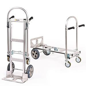 HaulPro Junior Heavy Duty Convertible Hand Truck with Double Grip Handles - Aluminum Dolly Cart for Moving - 1,000 LB Capacity - Converts from Hand Truck to Platform Push Cart - 52" L x 41" W x 44" H