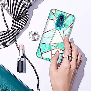 Hekodonk for LG K40/ LG K12 Plus/LG X4 (2019)/LMX4 Case Built in Screen Protector Heavy Duty High Impact PC TPU Full Body Protective Shockproof Anti-Scratch Cover for LG K40 -Marble Mint