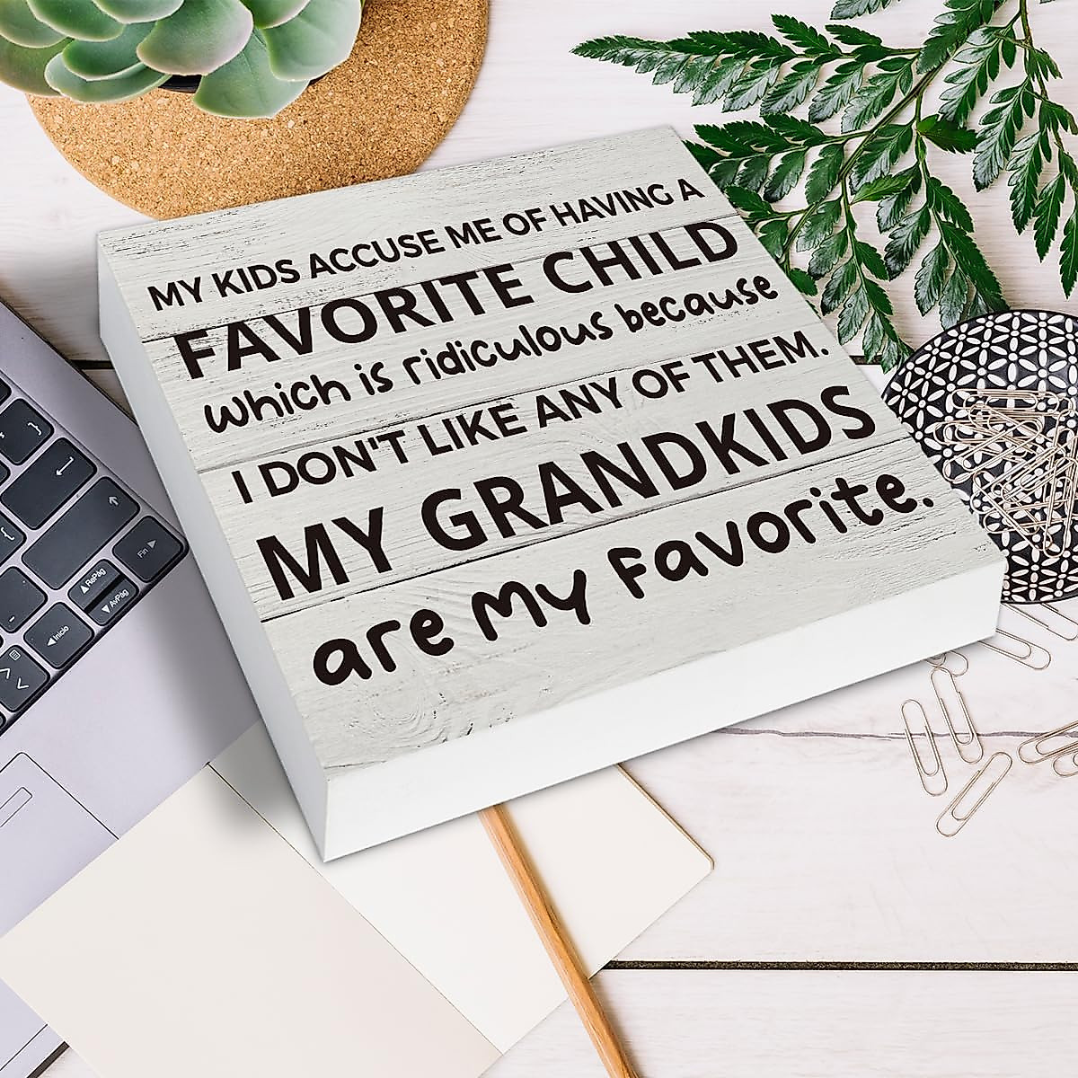 My Kids Accuse Me of Having a Favorite Child Wooden Sign Grandparents Day Decorations, Grandparents Gift Wood Block Plaque Box Sign for Home Desk Shelf Table Decorations 5 X 5 Inch
