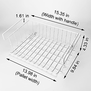 Under Shelf Basket , 2 Pack White Wire Under Shelf Basket , Slides Under Shelves for Storage, Space Saving for Kitchen Counter Pantry Desk Bookshelf Cupboard