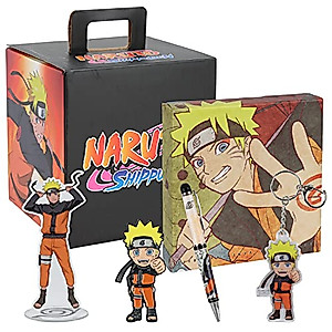 JUST FUNKY Naruto Shippuden Naruto Uzumaki Looksee Collector Box | 5 Official Naruto Collectibles | Includes Wall Canvas, Enamel Pin, Keychain, Acrylic Stand, and Floaty Pen | Collect Them All