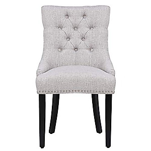 WO Linen Fabric Upholstered Wingback Button Tufted Dining Chair, Light Gray