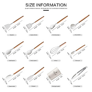 12 pcs Silicone Cooking Utensils Kitchen Utensil Set with Holder Heat Resistant Silicone Spatula Turner Set Wooden Spoons Kitchen Gadgets Tools Cooking Utensils for Nonstick Cookware (White)
