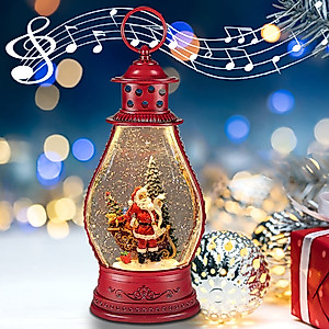 XPHOME Lighted Christmas Snow Globe Lantern Snowglobe Musical Battery Operated with Santa Claus Tree Glittering Swirling USB 6H Timer Home Decoration Holidays Decor and Gift
