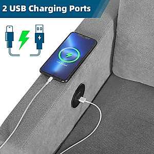 GRACFORCE 57" W Loveseat Sofa Couch w/ 2 USB Charging Ports, Mid Century Modern Fabric Love Seat Furniture for Living Room, 2-Seater Small Couches for Small Spaces, Bedroom, RV (Light Grey)