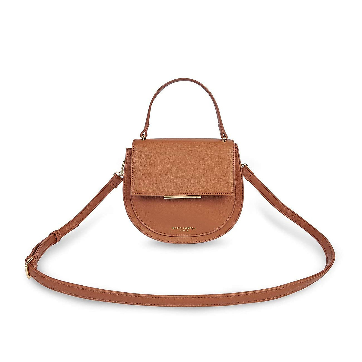 KATIE LOXTON Alyce Vegan Leather Top Handle Convertible Shoulder Strap Cross Body Saddle Bag Cognac