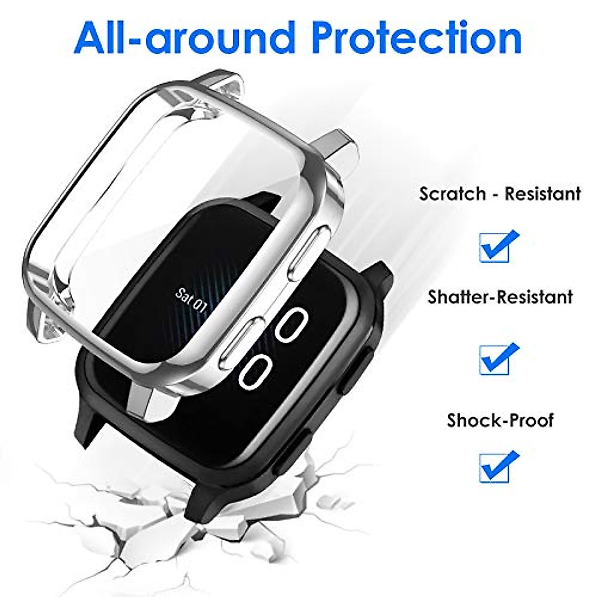 EZCO 3-Pack Screen Protector Case Compatible with Garmin Venu Sq / Venu Sq Music, Full Coverage Soft TPU Case Protective Screen Cover Bumper Frame for Garmin Venu Sq GPS Smartwatch