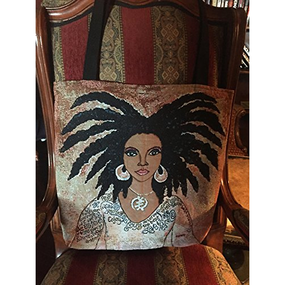 Shades of Color Woven Tote Bag, Nubian Queen, 17 x 17 inches (WTB009)