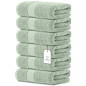 White Classic Luxury Hand Towels | 6 Pack Luxury Bath Sheet | 2 Pack Bundle (Green)
