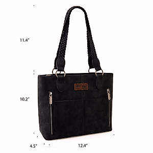 Wrangler Tote Bag for Women Multi Pockets shoulder bag western purse Medium leather like Handbags with Woven Top-Handle WG78-G8317BK