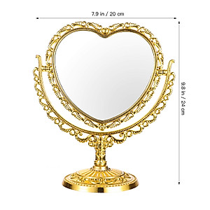 Luxshiny Vanity Mirror Heart Shaped, Double Standing Mirror Heart Shaped Mirror for Home Kitchen Table (Golden)