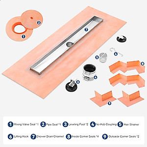 24 Inch Linear Drain Compatible with Schluter Systems Kerdi-Line with Hair Catcher 304 Stainless Steel Channel Body Shower Drain