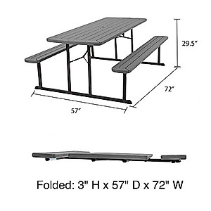 Cosco Outdoor Living 87902DGR1E 6 ft. Folding Blow Mold, Dark Wood Grain with Gray Legs Picnic Table