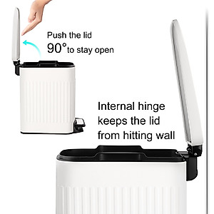 TIPGO Slim Bathroom Trash Can with Lid Soft Close, 6 Liter / 1.6 Gallon Stainless Steel Garbage Can with Removable Inner Bucket, Foot Pedal, Small Trash Cans for Bedroom, Office, Kitchen (White)
