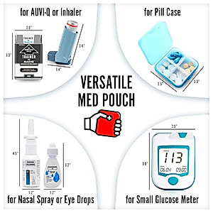 PracMedic Bags Auvi Q Carrying Case- Medicine Pouch - First Aid Pouch for Asthma Inhaler Case, Pump, Kids, Purse Essentials, Seizure Meds, Nasal Spray, Syringe, Travel Medicine, Hiking (Q-Pouch Red)