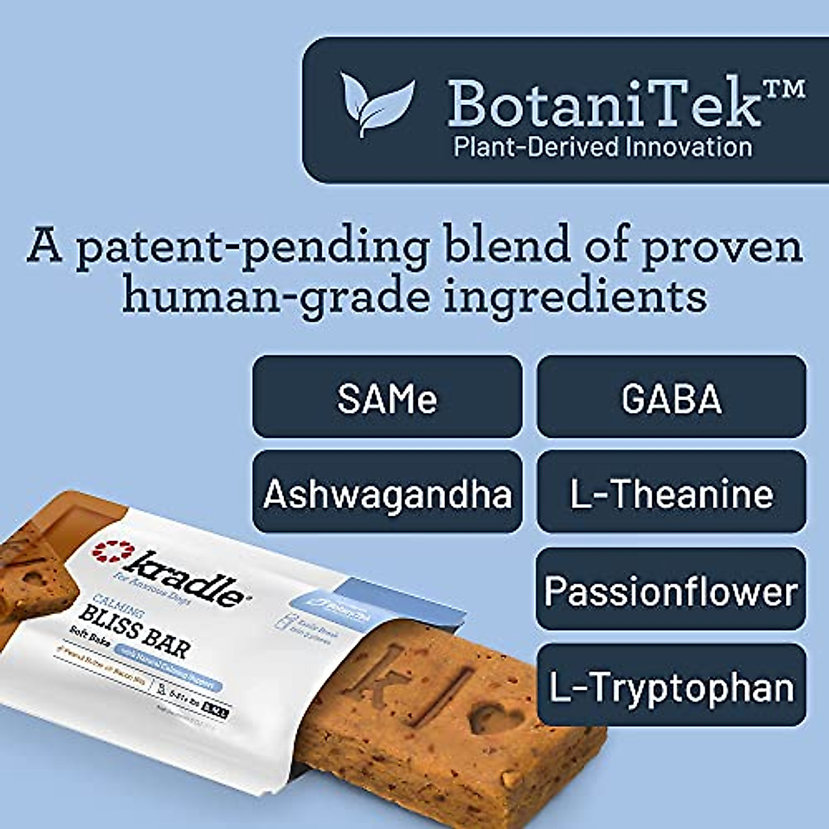 Kradle Bliss Bar Dog Calming Chews, Soft Bake (6 Pack), Dog Anxiety Relief for Separation Anxiety, Thunder, Car Rides, Fireworks and Stress, with BotaniTek Calming Formula, Peanut Butter Bacon Flavor