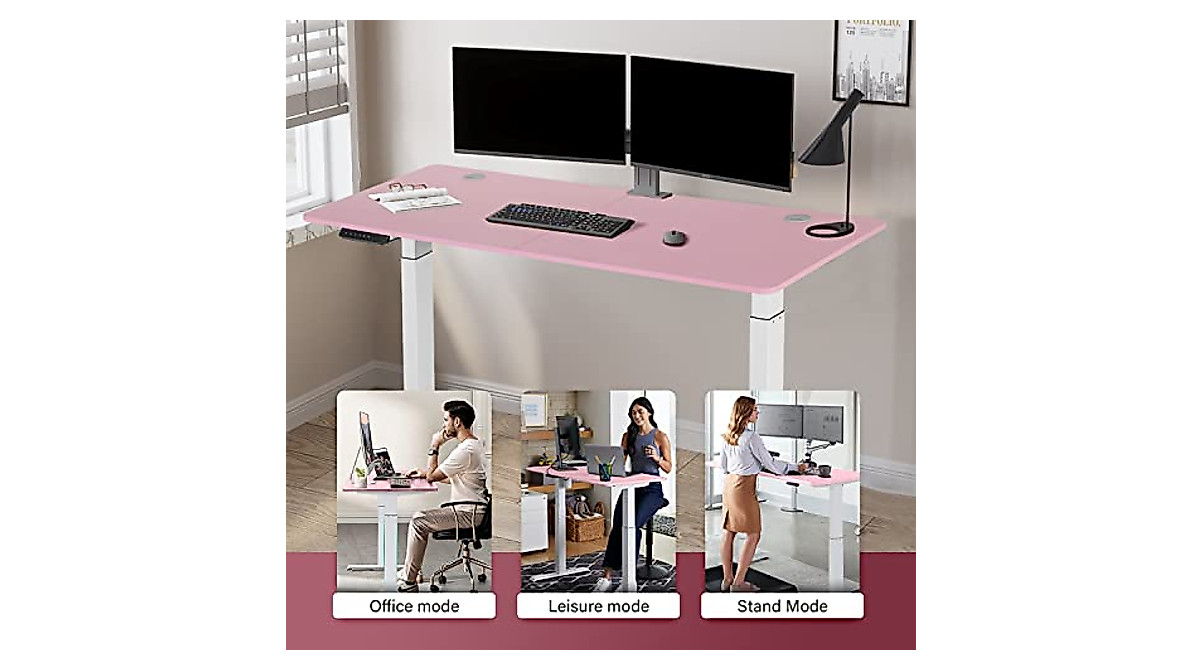 Electric Height Adjustable Standing Desk - 55'' Pink