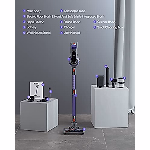 BuTure Cordless Vacuum Cleaner, 400W 33Kpa Powerful Stick Vacuum with 55min Runtime Detachable Battery, Touch Display and 1.2L Large Dust Cup, Vacuum Cleaners for Hardwood Floor Carpet Car Pet