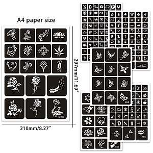 CUTELIILI Henna Tattoo Stencils Reusable for Women Girls and Kids, 200+ PCS Tattoo Templates, Airbrush Tattoo Stencil,Body Art Stencil Templates Chriatmas Gift Black