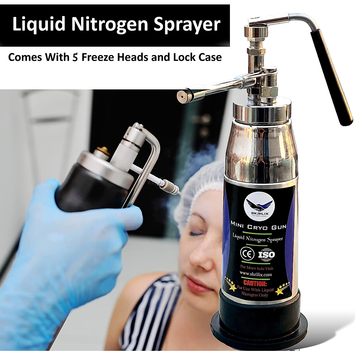 Upgraded Liquid Nitrogen Sprayer for Dermatology Mini Cryo Gun Cryo Spray with Different Freeze Heads Cryotherapy Instrument Mini Cryo Spray 350 ML