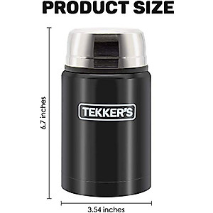 TEKKER'S Insulated Thermos Food Jar Lunch Thermos 17 Oz Stainless Steel Container Kids Vacuum Flask Folding Spoon Office Travel Camping Work School Outdoors Black Gamepads