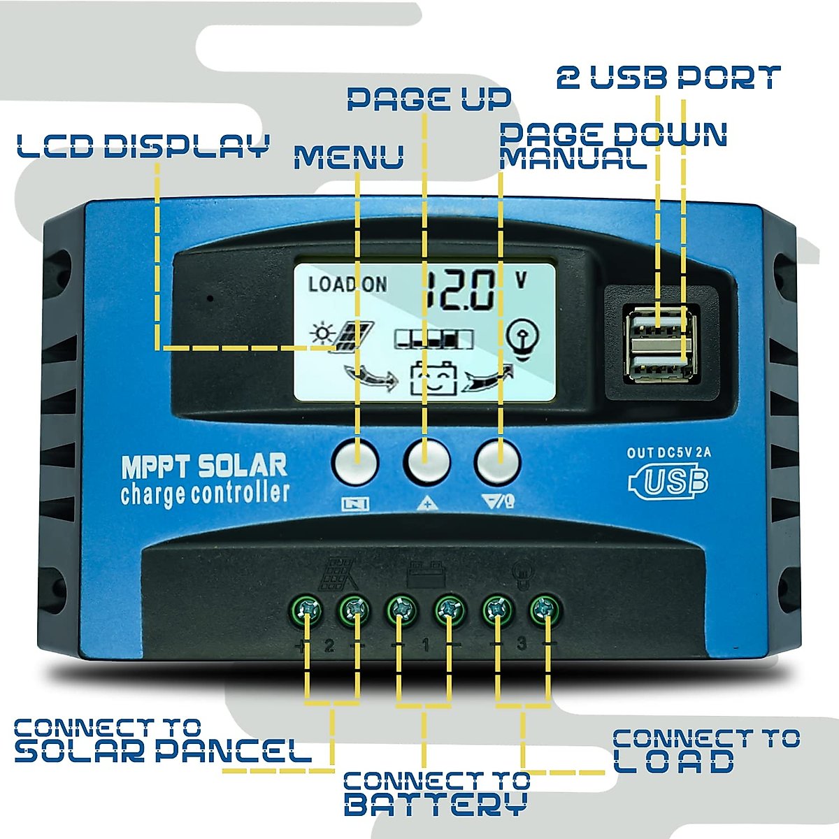 POWLSOJX 60A Solar Charge Controller 12V/24V Auto-Adapting, MPPT Technology, and Multiple Protection Features (60A)