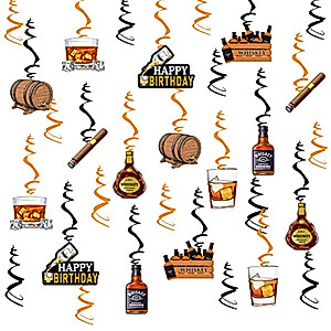 UOMNICUE Whiskey Swirls Happy Birthday Party Decorations for Men, Perfection Party Supplies Whiskey Party Hanging Swirls Ceiling Streamers for 30th 40th 50th Birthday Decorations Cheers Party