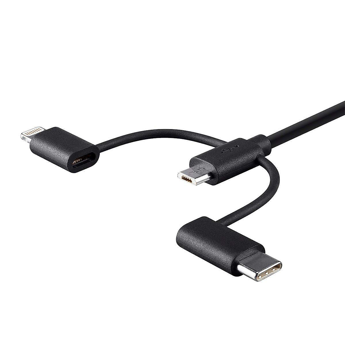 Monoprice 118789 Apple MFi Certified USB to Micro USB + USB Type-C + Lightning Charge And Sync Cable - 3 Feet - Black