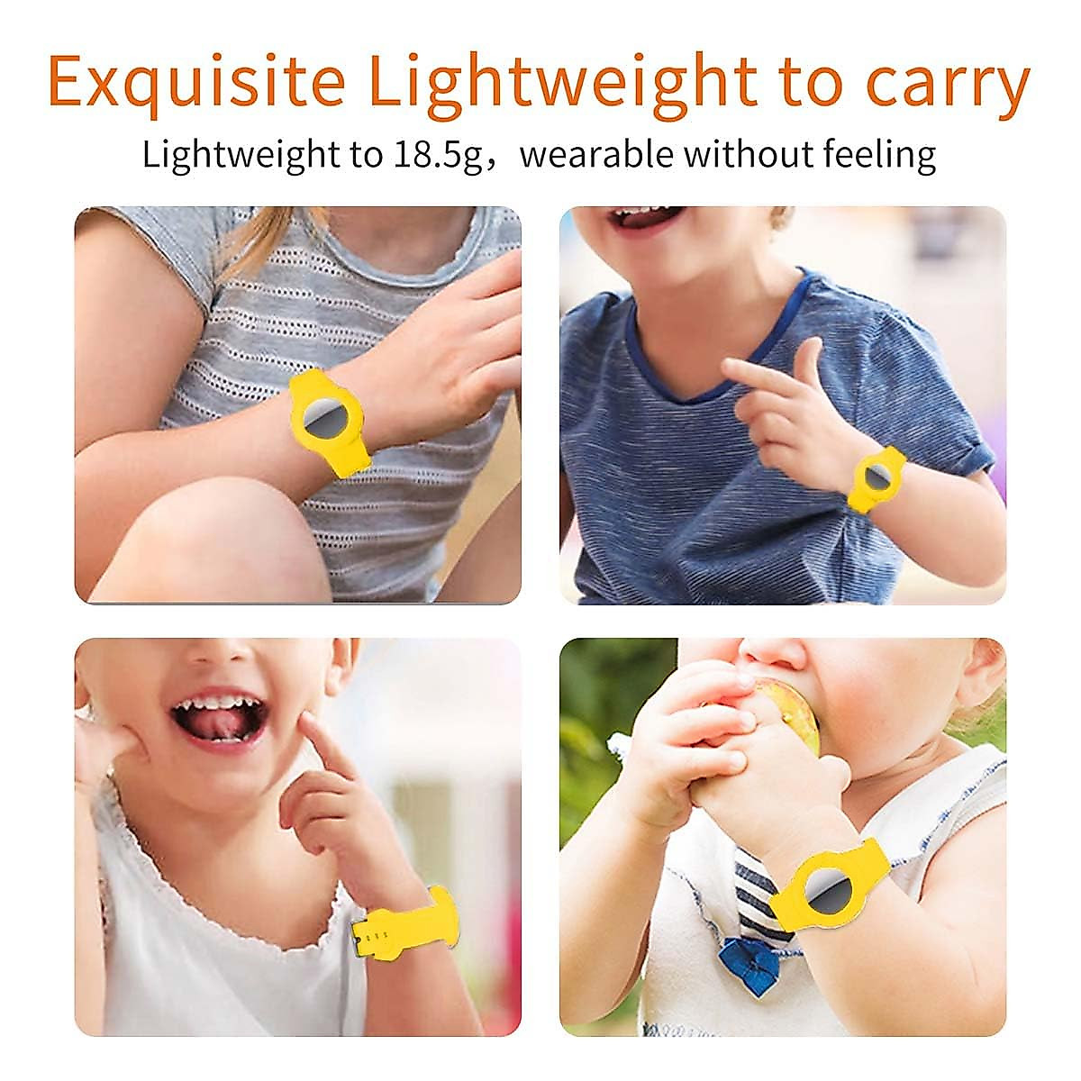 Kids Bracelet Case for AirTag 2021,Silicone Watchband Airtag Protective Cover for Kids Toddler Baby Children Elders,Anti-Lost Wearable Holder Fits Airtag. (Yellow), 10.8×0.15inch