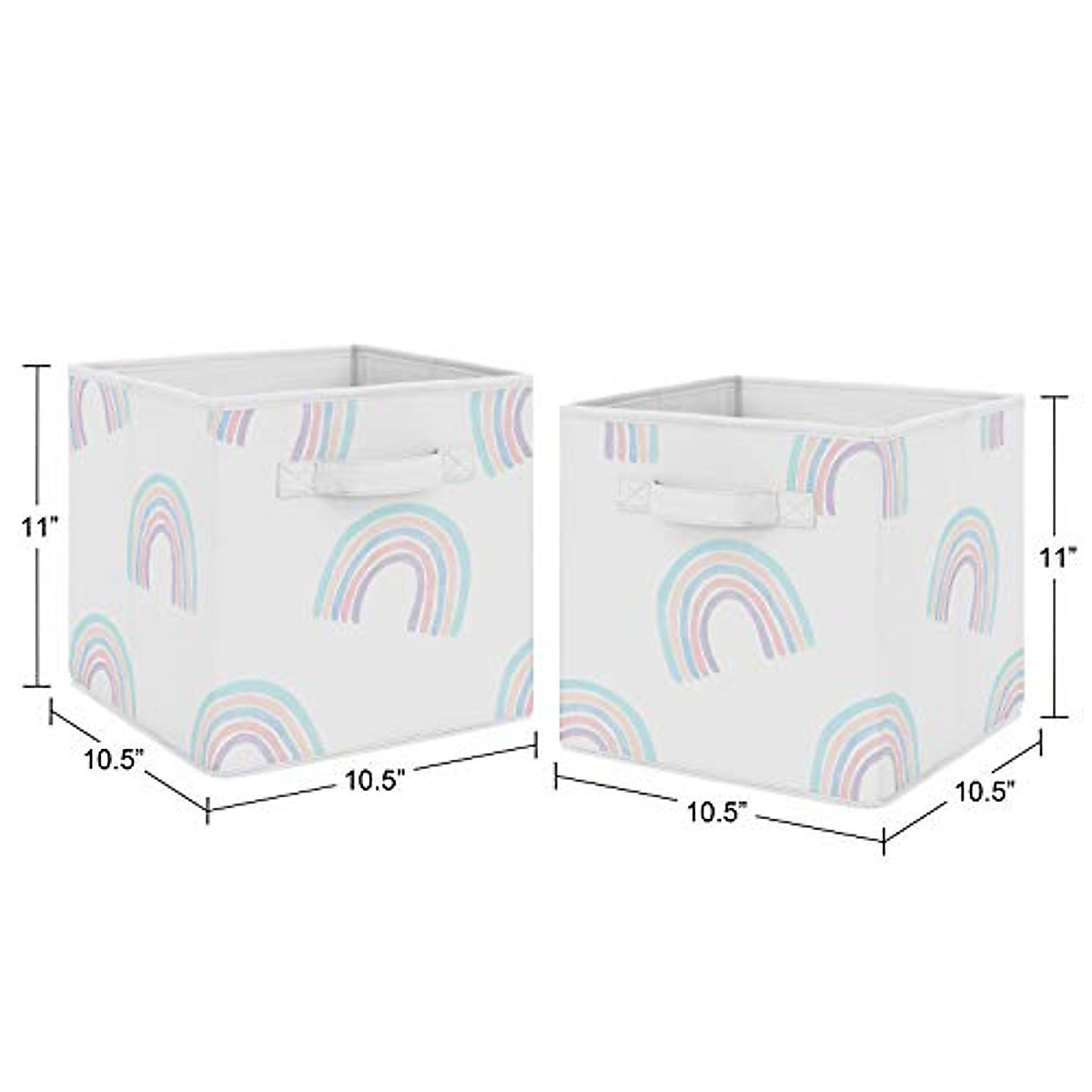 Sweet Jojo Designs Pastel Rainbow Foldable Fabric Storage Cube Bins Boxes Organizer Toys Kids Baby Childrens - Set of 2 - Blush Pink, Purple, Teal, Blue and White