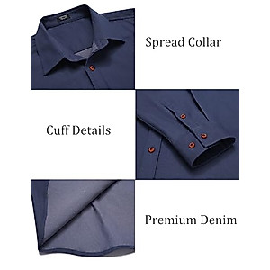 COOFANDY Men's Button Down Long Sleeve Shirt Casual Dress Shirt Denim Work Shirt