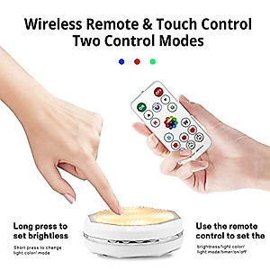 UYICOO LED Puck Lights with Remote Control, Wireless Color Changing Dimmable Under Cabinet Lighting, 3500K USB Rechargeable Battery Lights with Timing, Under Counter Lights for Closet