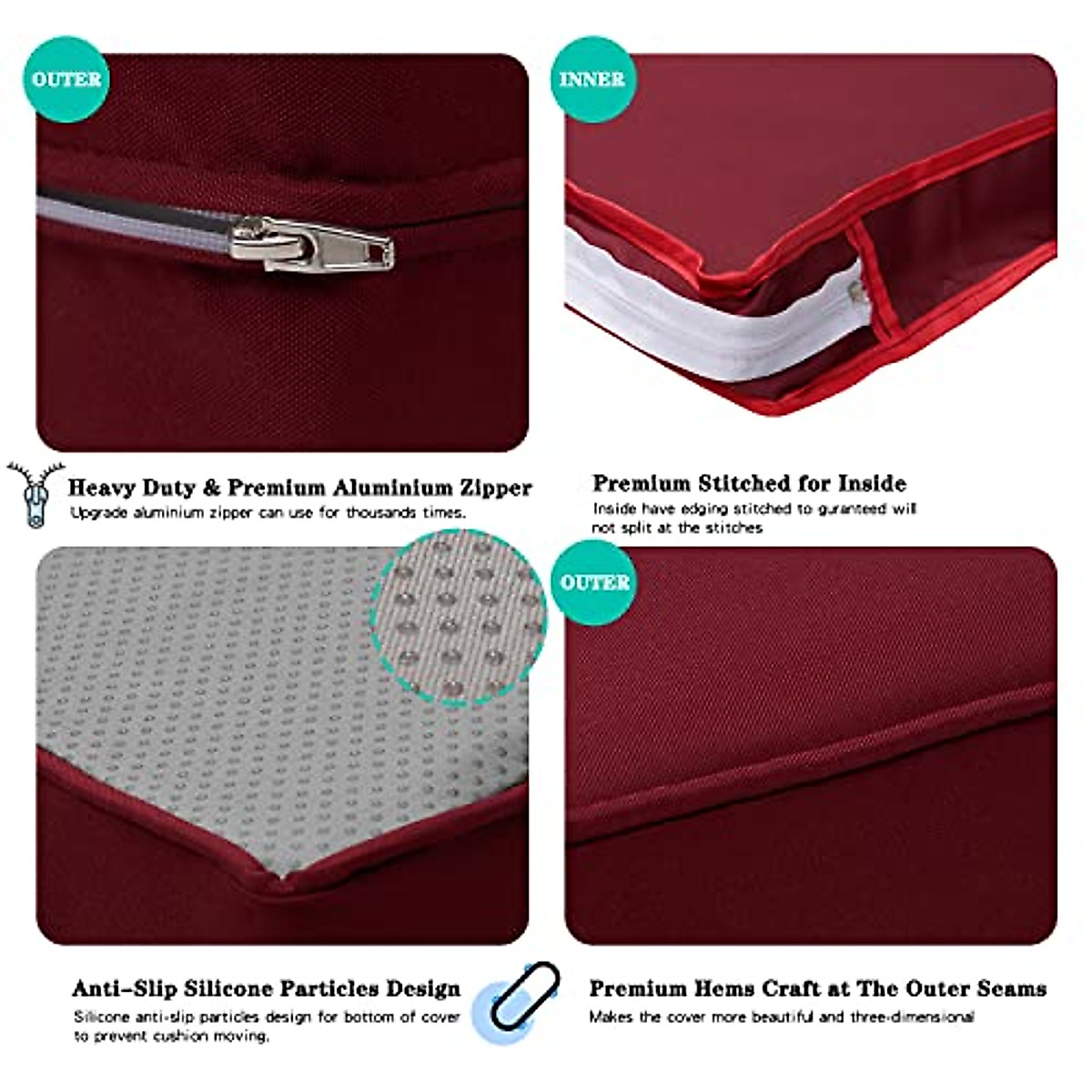 ClawsCover 13 Pack Outdoor Seat Cushions Back Pillows Replacement Covers Fit for 6 Pieces 8-Seater Wicker Rattan Patio Conversation Set Sectional Couch Chairs Furniture,Burgundy-Cover Only