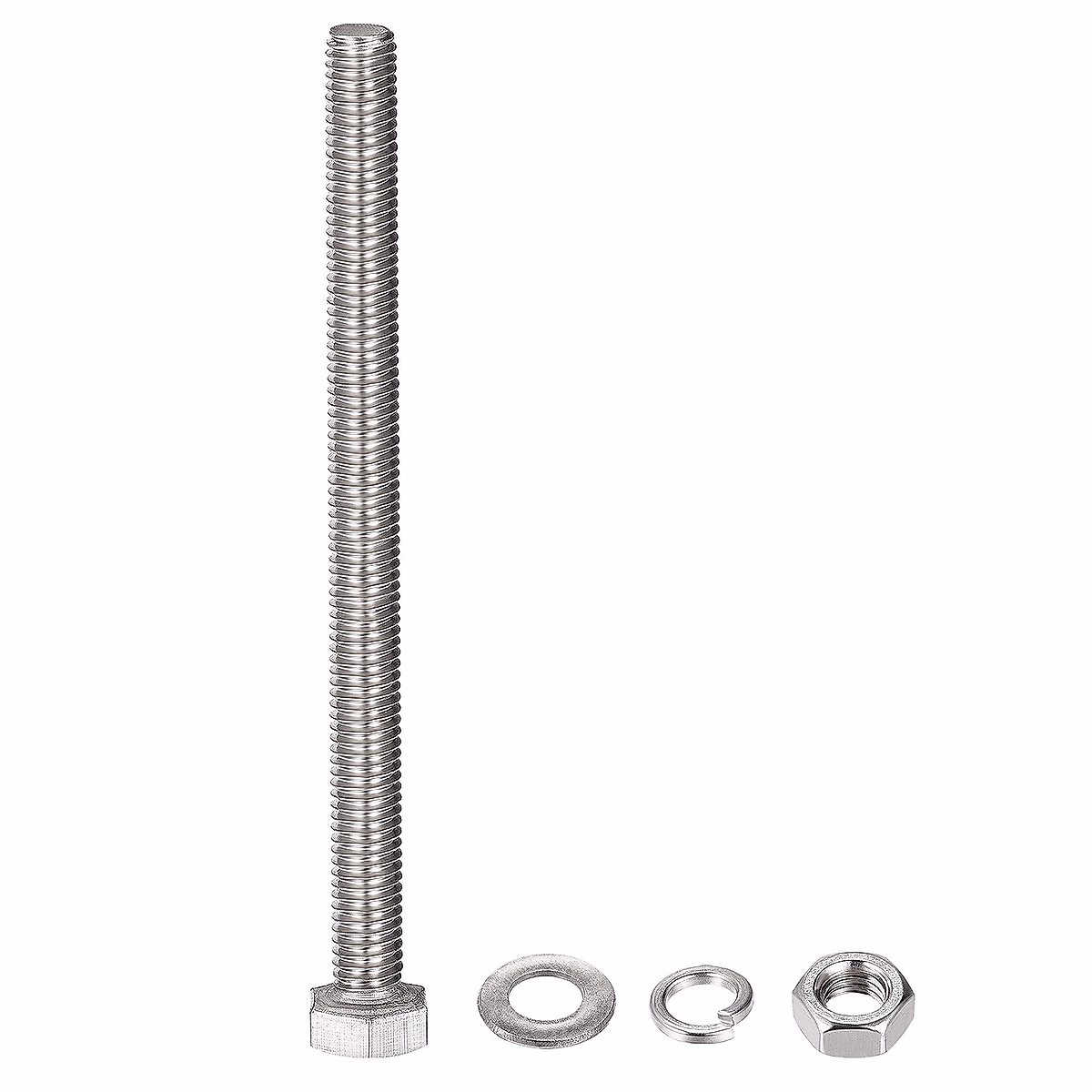 uxcell M8 x 100mm Hex Head Screws Bolts, Nuts, Flat & Lock Washers Kits, 304 Stainless Steel Fully Thread Hexagon Bolts 6 Sets