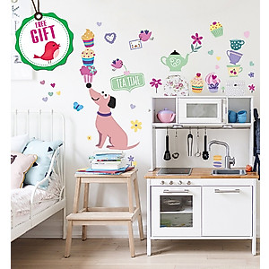 Dog Wall Decals for Girls - Cupcake Cute Pink Decor Stickers for Kids - Wall Decor Stickers for Kids - Baby Decals Dog [>45 Art Baby Bedroom clings]
