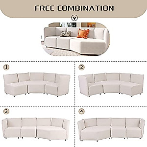 FULife Convertible Free Combination Curved Sofa Upholstered Deap Modular Sectional Couch with Adjustable Backrest,Modern DIY Luxury 4-Seat Leisure Corner Sofá for Living Room, Beige Polyester 106.3"w